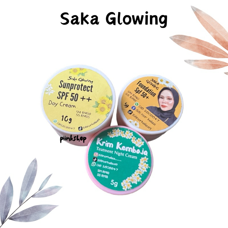 Saka glowing foundation 5gm Protect Sunscreen SPF50 10gm Krim kemboja ...