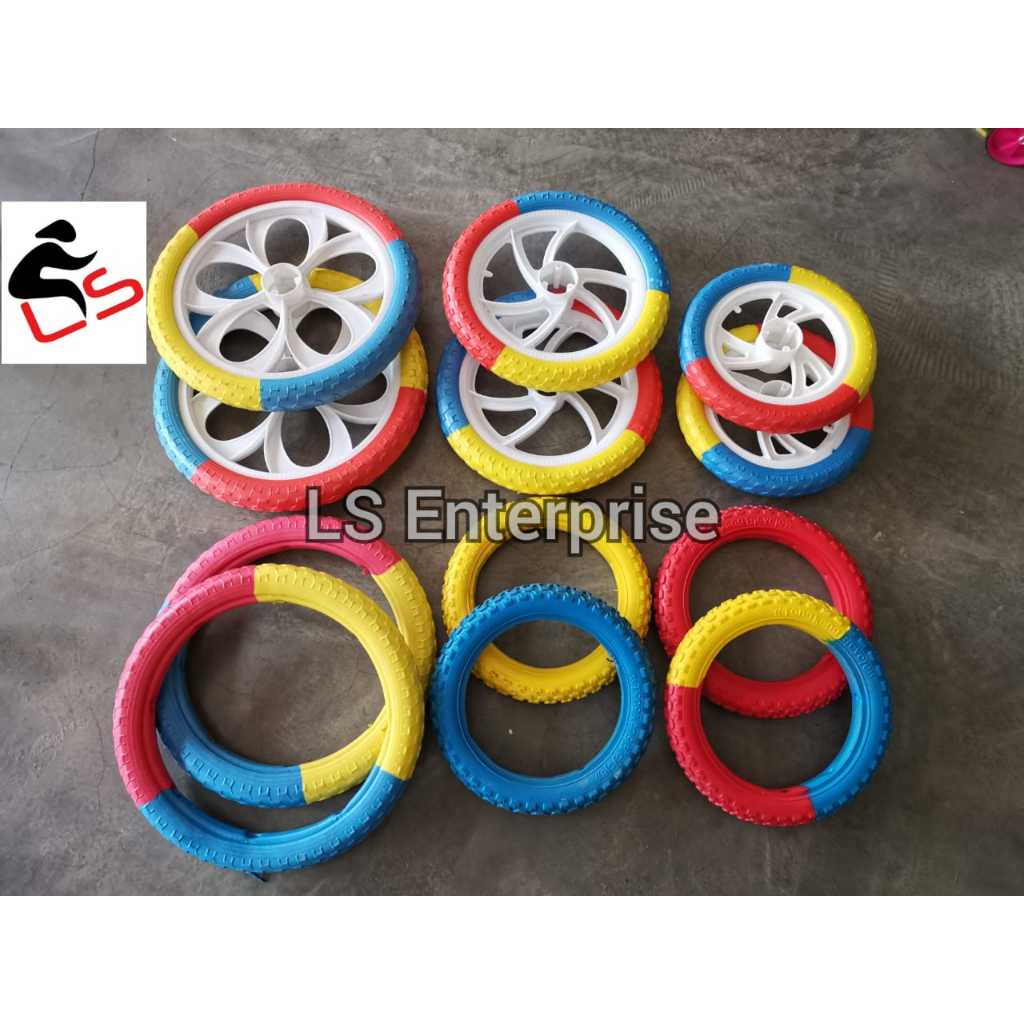 12" 14" 16" Kids Bicycle PVC Rim Tyre Color Full Set F&R Basikal Budak ...