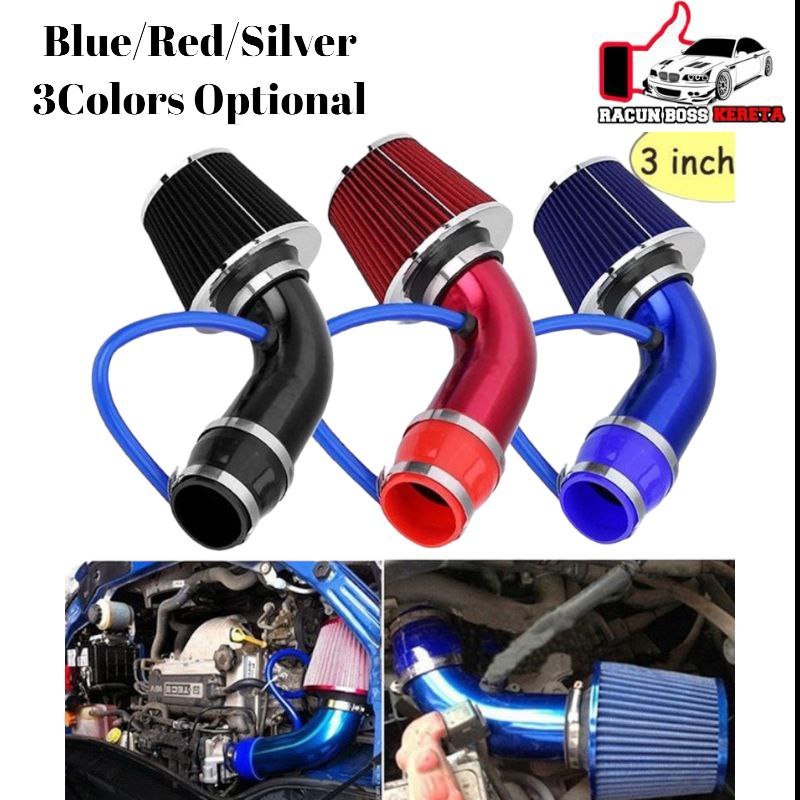 Full Set 3" 76mm Car Cold Air Intake System Turbo Induction Pipe Tube ...