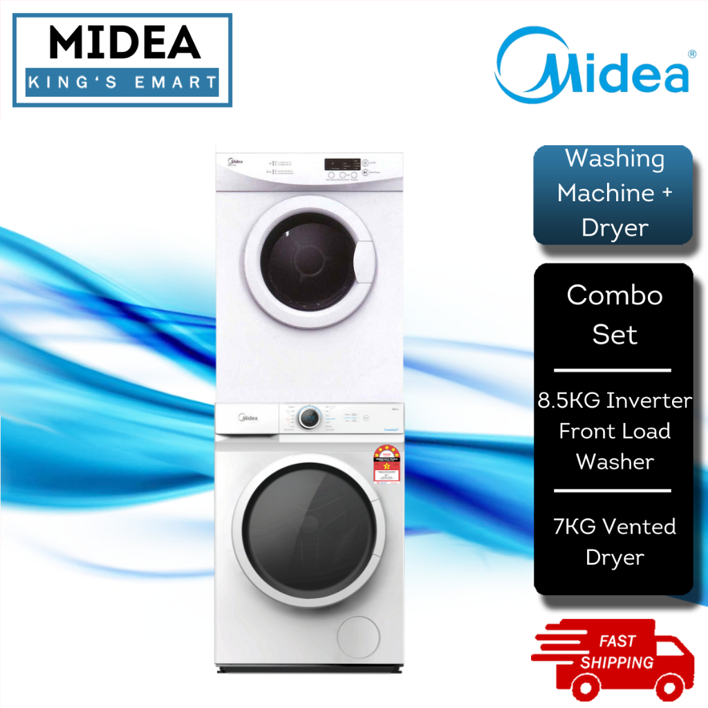 [COMBO SET] Midea 8.5KG Inverter Front Load Washer MF100W85B & 7KG ...