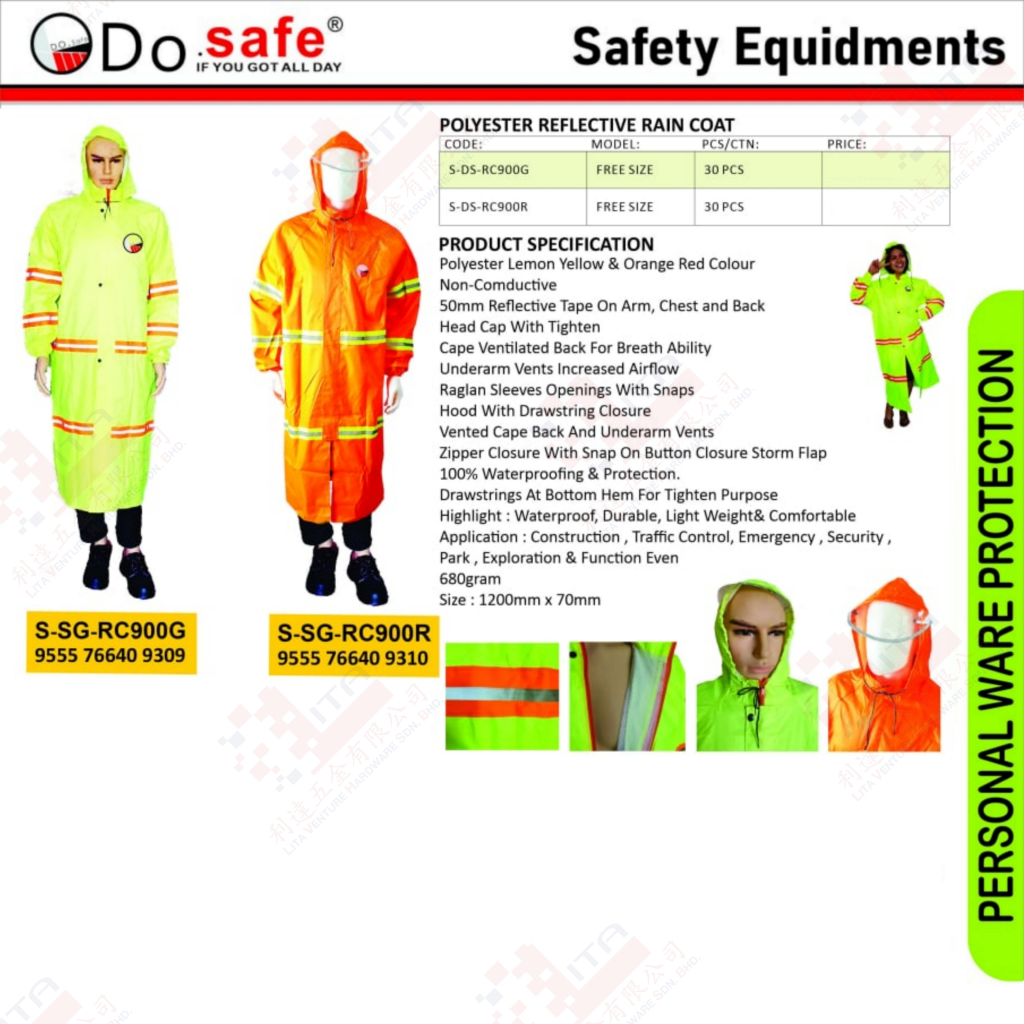 DO SAFE BRAND POLYESTER REFLECTIVE RAIN COAT SDSRC900G SDSRC900R HEAVY ...