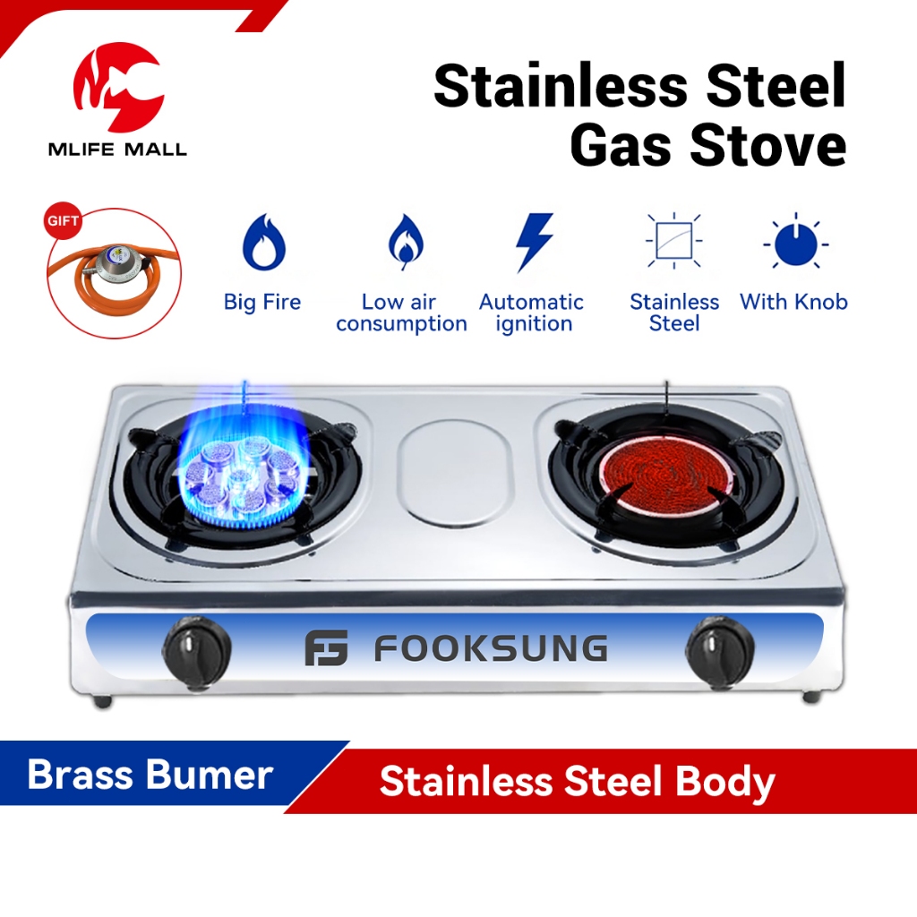 Double Burner Gas Stove Steel Glass Cooker Flame Table Top Gas Stove ...