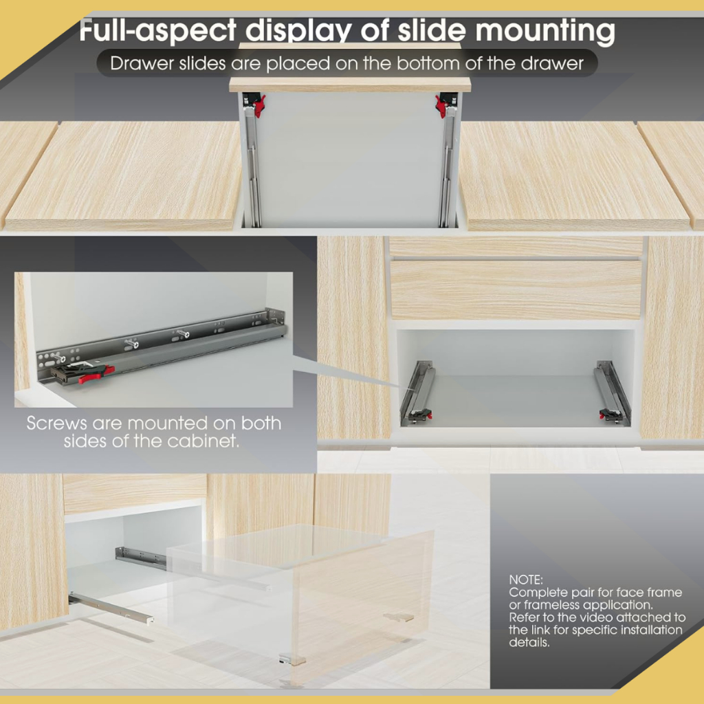 Undermount Extension Drawer Slide Soft Closing Heavy Duty Rail ...