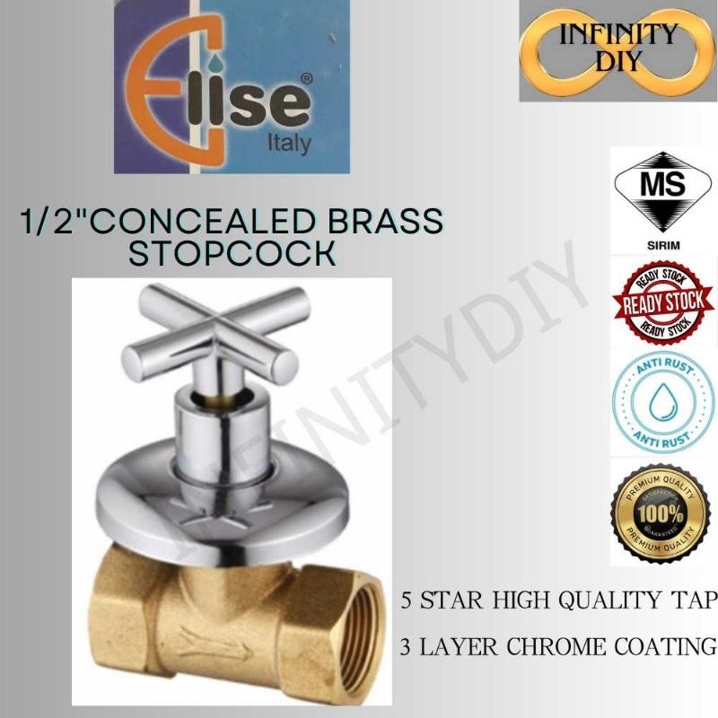 1/2" ELISE CONCEALED BRASS STOPCOCK SHOWER TOILET ESC994/STOPCOCK BILIK AIR | Shopee Malaysia