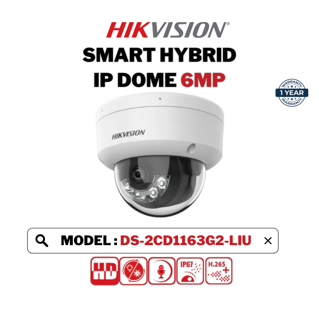HIKVISION CCTV Network 6MP Smart Hybrid Light Bullet/Dome Camera DS-2CD1063G2-LIU/DS-2CD1163G2 ...