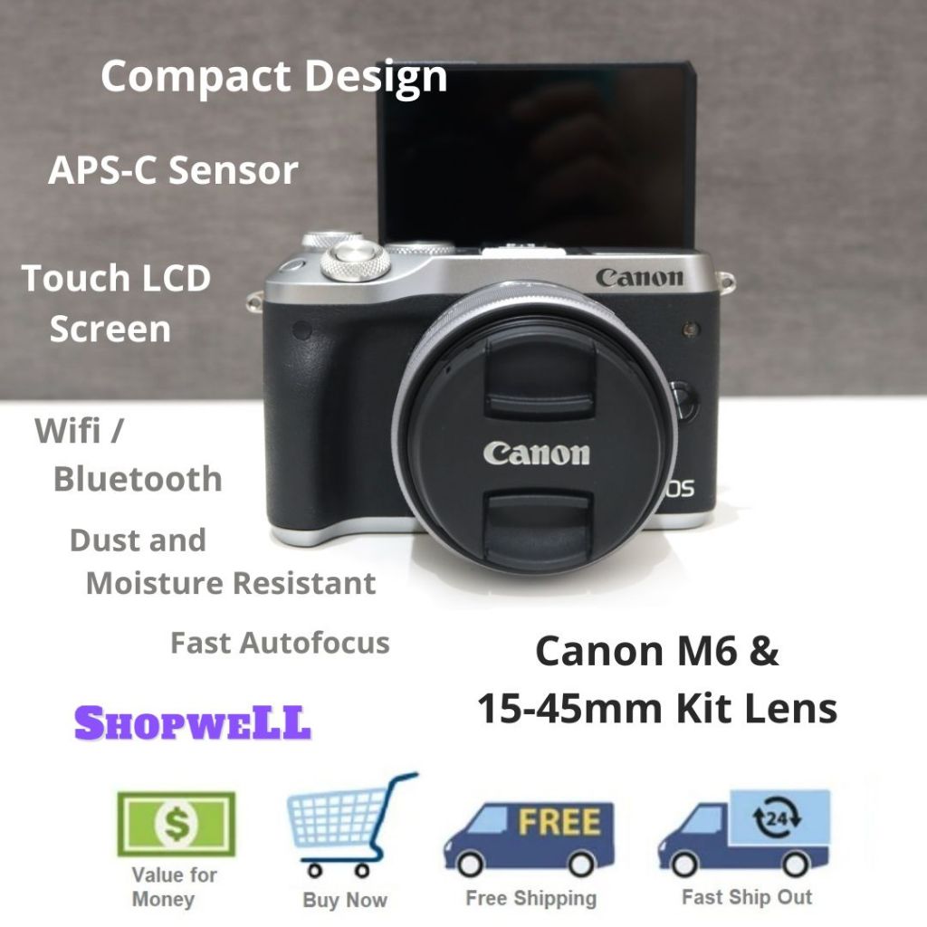 Canon M6 Mark with 15-45mm f/3.5-6.3 EF-M lens Silver - Used Set ...