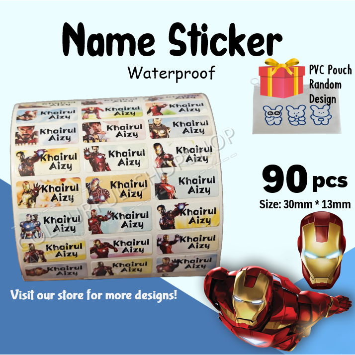 Ironman Superhero Name Sticker custom made for kids, kindergarten ...
