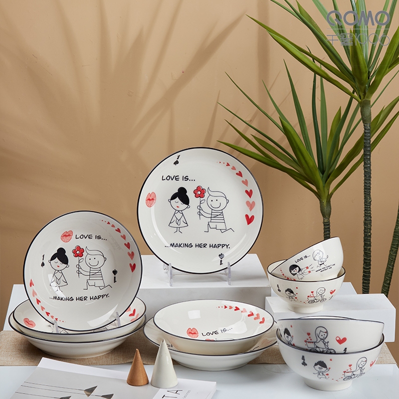 QOMO Wedding Gift Hadiah Seramik Mangkuk Pinggan Set Pinggan dan ...