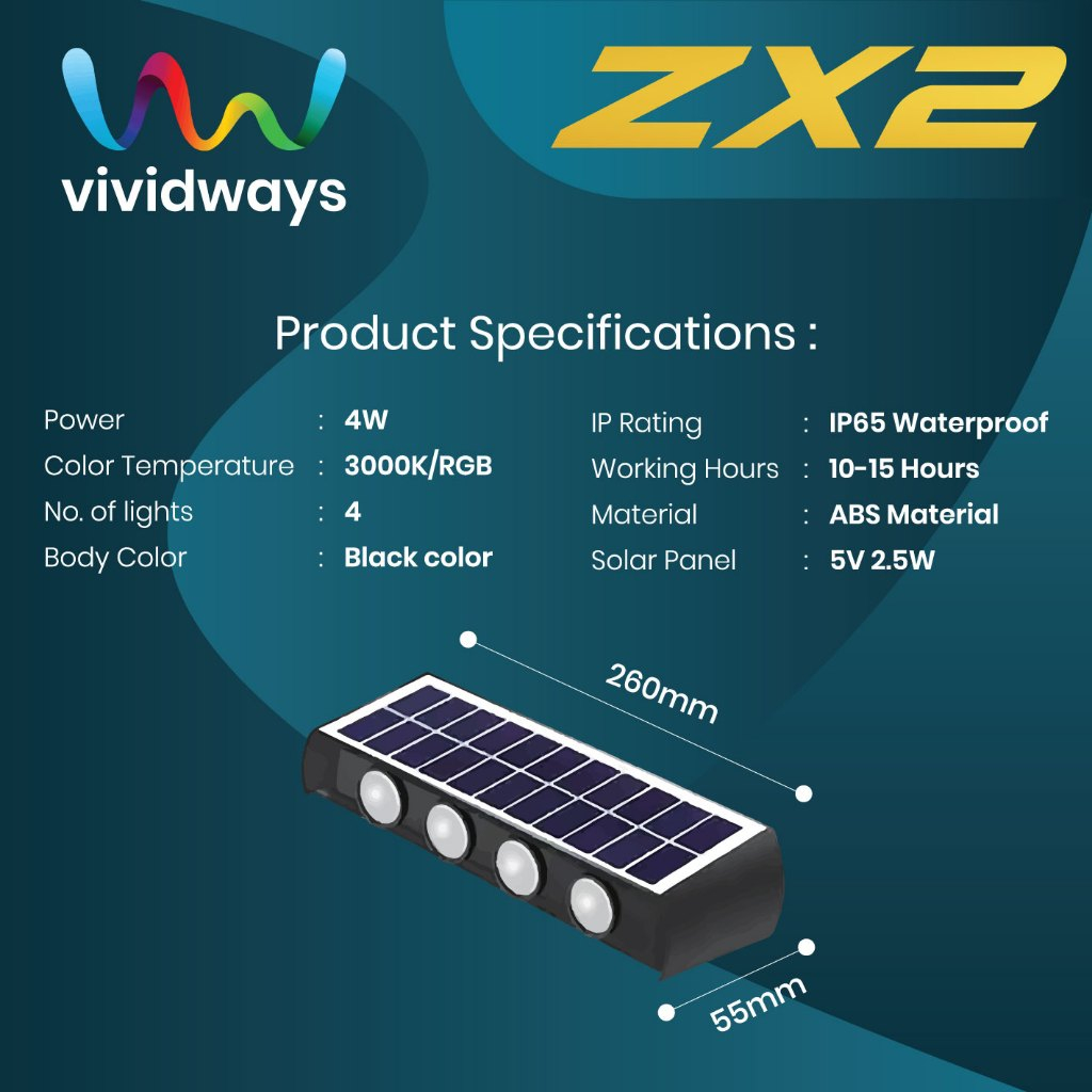 K2 VIVIDWAYS ZX EDITION SOLAR WALL LIGHT 3000K Warm White/RGB Lampu ...