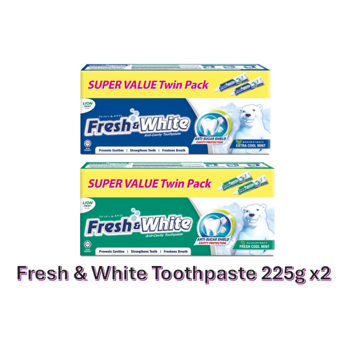 Fresh & White Toothpaste Fresh / Extra Cool Mint Super Value Pack 225g ...