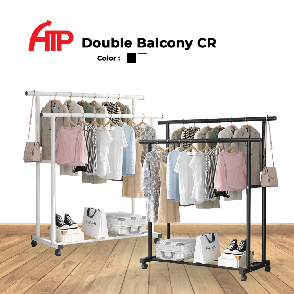 ATP Household Simple Clothes Balcony Hanger - Black/White (120cm/150cm ...