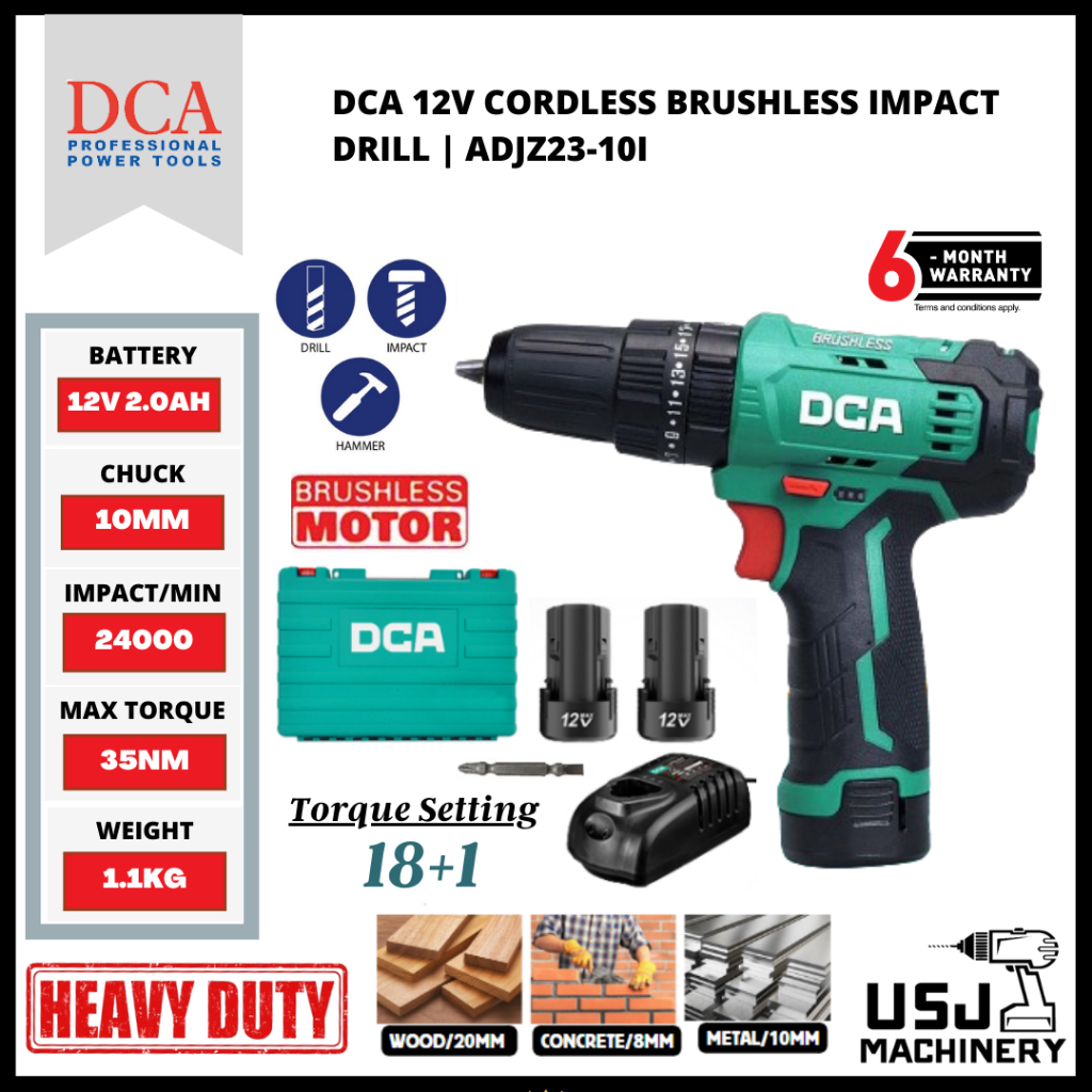 DCA 12V 2.0Ah 35Nm Cordless Brushless Impact Driver Drill ADJZ23-10i | 6 Months Local Warranty ...