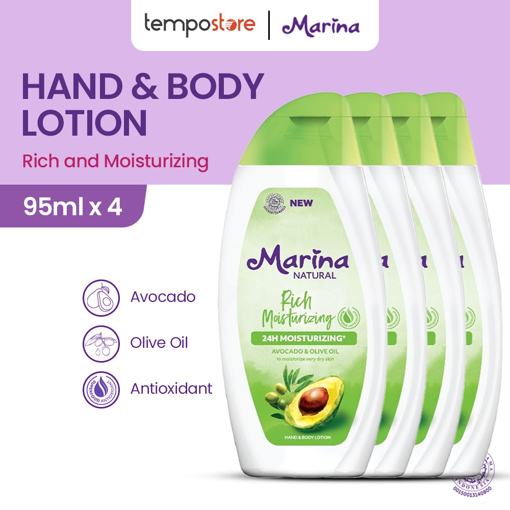 Marina Natural Rich and Moisturizing Hand and Body Lotion (95ml x 4 ...