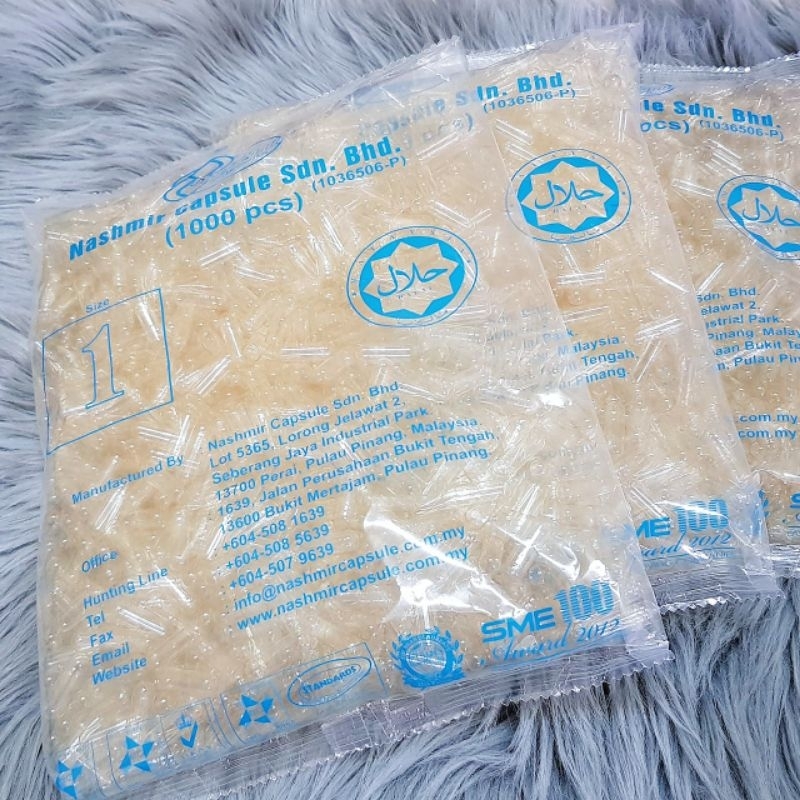 Nashmir Gelatin Empty Capsule/Kapsul Saiz 1 (1000 pcs) HALAL | Shopee ...