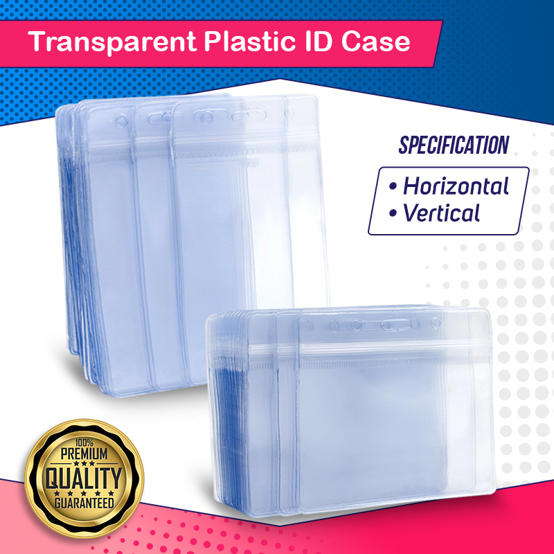 ID Pass Card Holder Vertical Transparent Horizontal Pocket Employee ...
