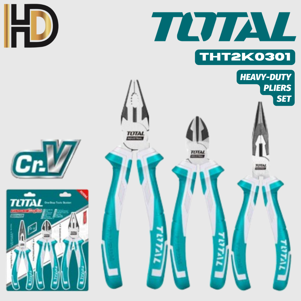 TOTAL 3 Pcs Pliers Set / TOTAL Combination Plier + TOTAL Diagonal Plier + TOTAL Long Nose Plier ...