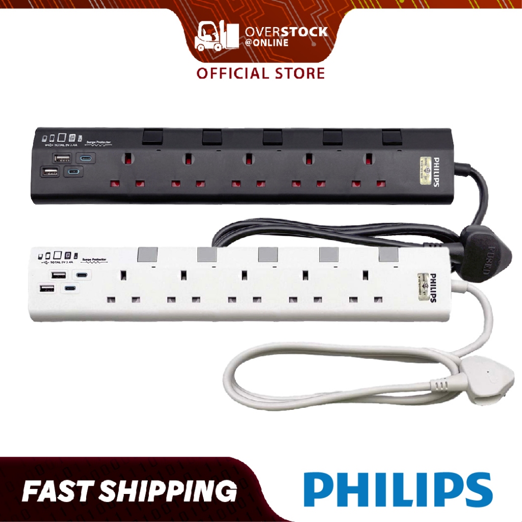 [SIRIM Approved] PHILIPS CHP4752 5 Way Extension Socket with 2 USB and ...