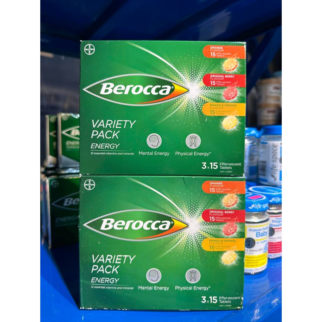 Berocca Energy Vitamin B & C Effervescent Tablets 3 x 15 Variety Pack ...