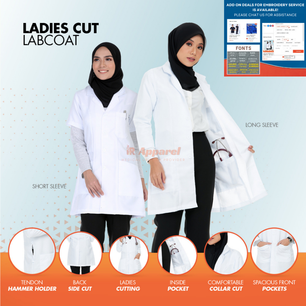 [ LADIES ] LAB COAT/ WHITE COAT/JUBAH MAKMAL (TANPA SULAMAN) | Shopee ...