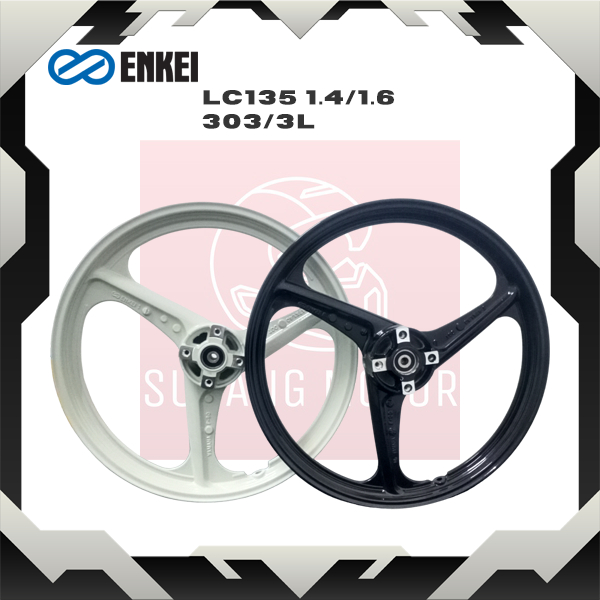 SPORT RIM ENKEI 3 BATANG FULL CHOP LC135 KILAT HITAM PUTIH 303 3L BRIGHT BLACK WHITE Cast Wheel ...