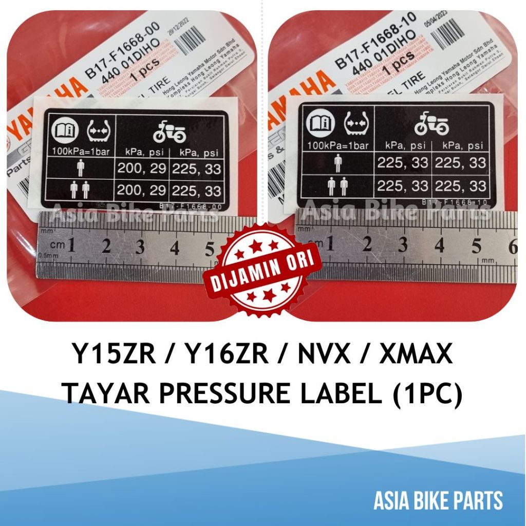 Yamaha Original Y15ZR / Y16ZR / NVX / XMAX Tire Tayar Pressure Label ...