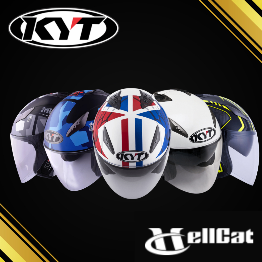 KYT HELLCAT (KYT OPEN FACE SINGLE VISOR HELMET) TOPI KELEDAR KYT 100% ...