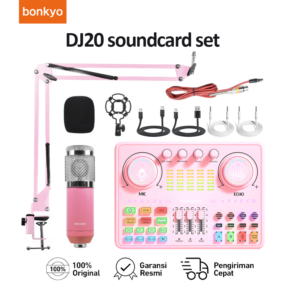 [Local Stock]DJ20 Sound Card 48v+BM800 microphone 48V live sound card ...