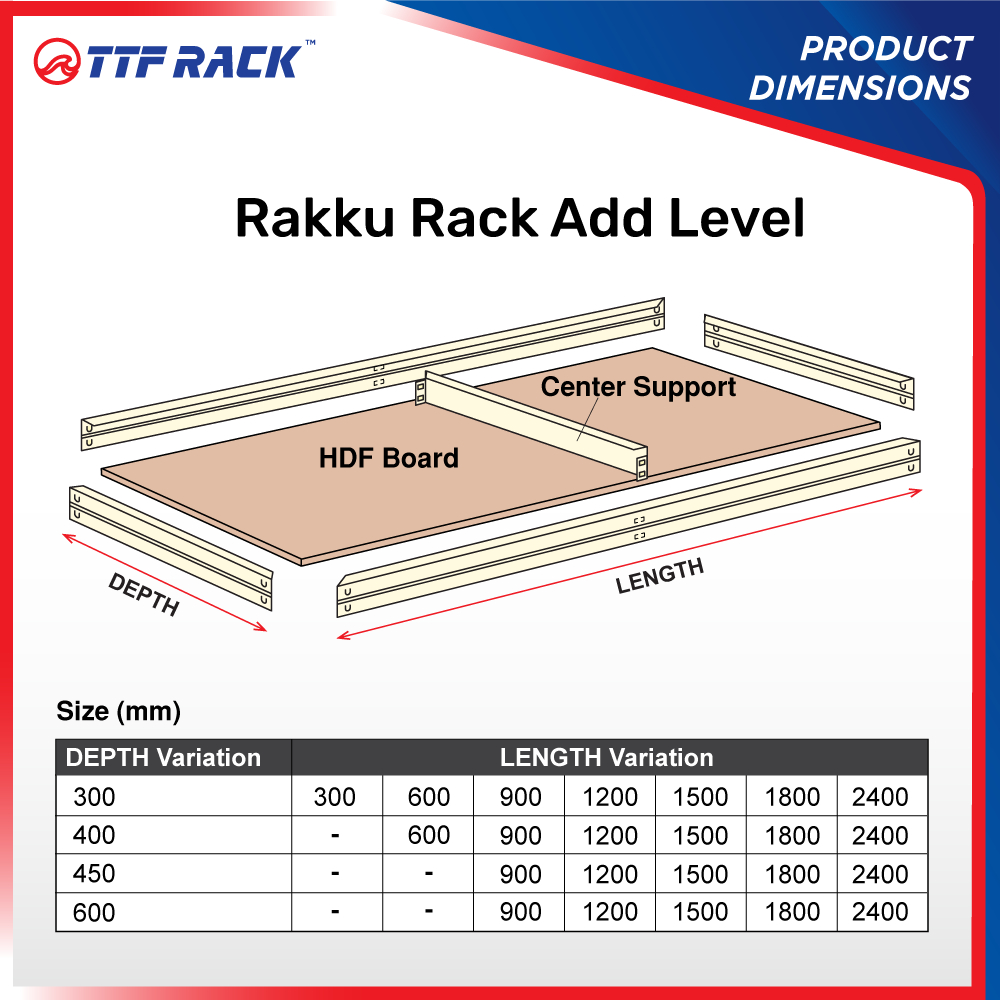 TTF Rack™ (RAKKU ADD LEVEL) Beige Rakku D:30-60cm L:30-240cm 400kg ...