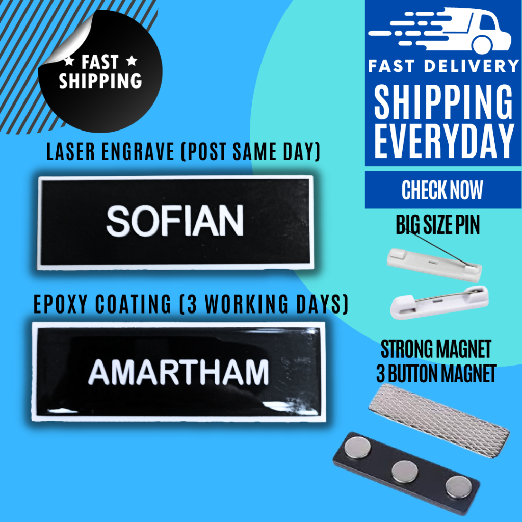 Name Tag Engrave & Epoxy 75X25mm & 70x20mm ), Standard Government Style ...