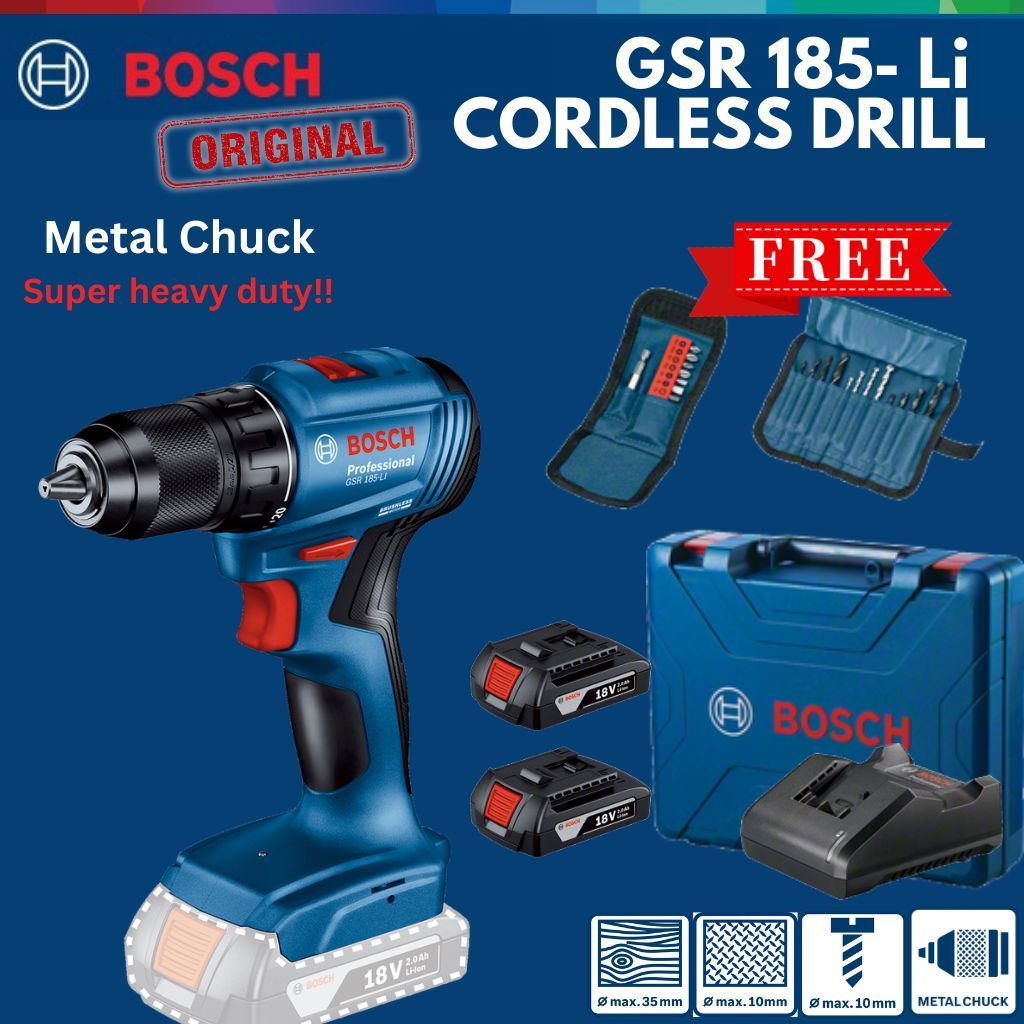 Original Bosch Cordless Drill Super Heavy Duty GSR 185 LI Shopee Malaysia