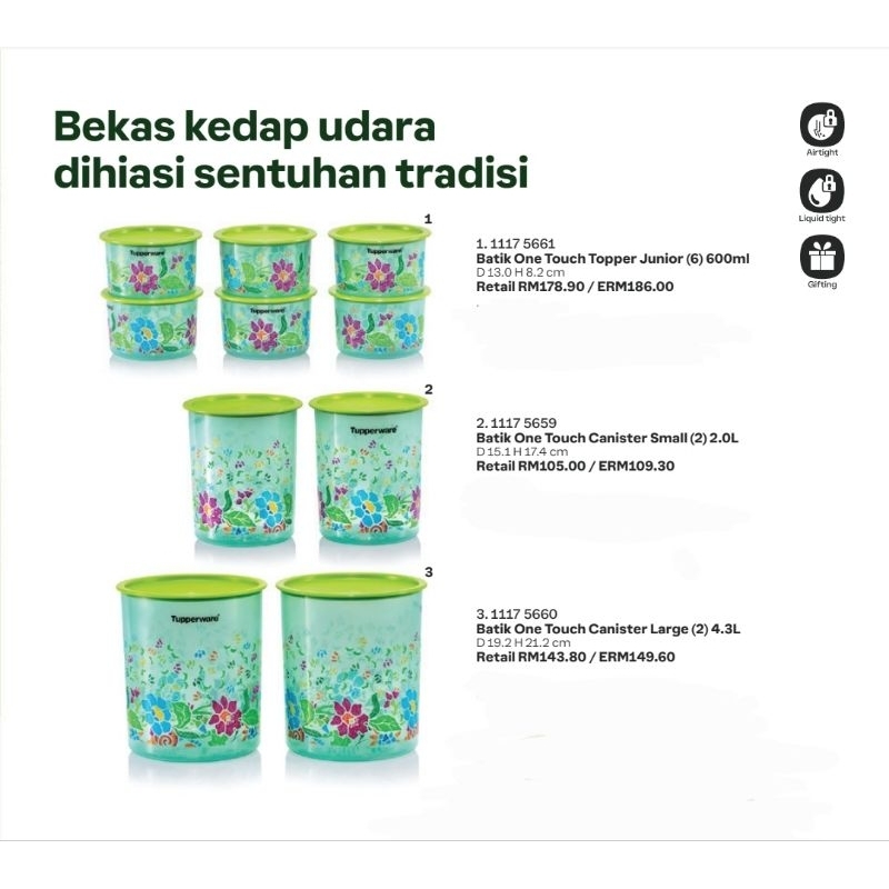 Tupperware Batik One Touch | Shopee Malaysia
