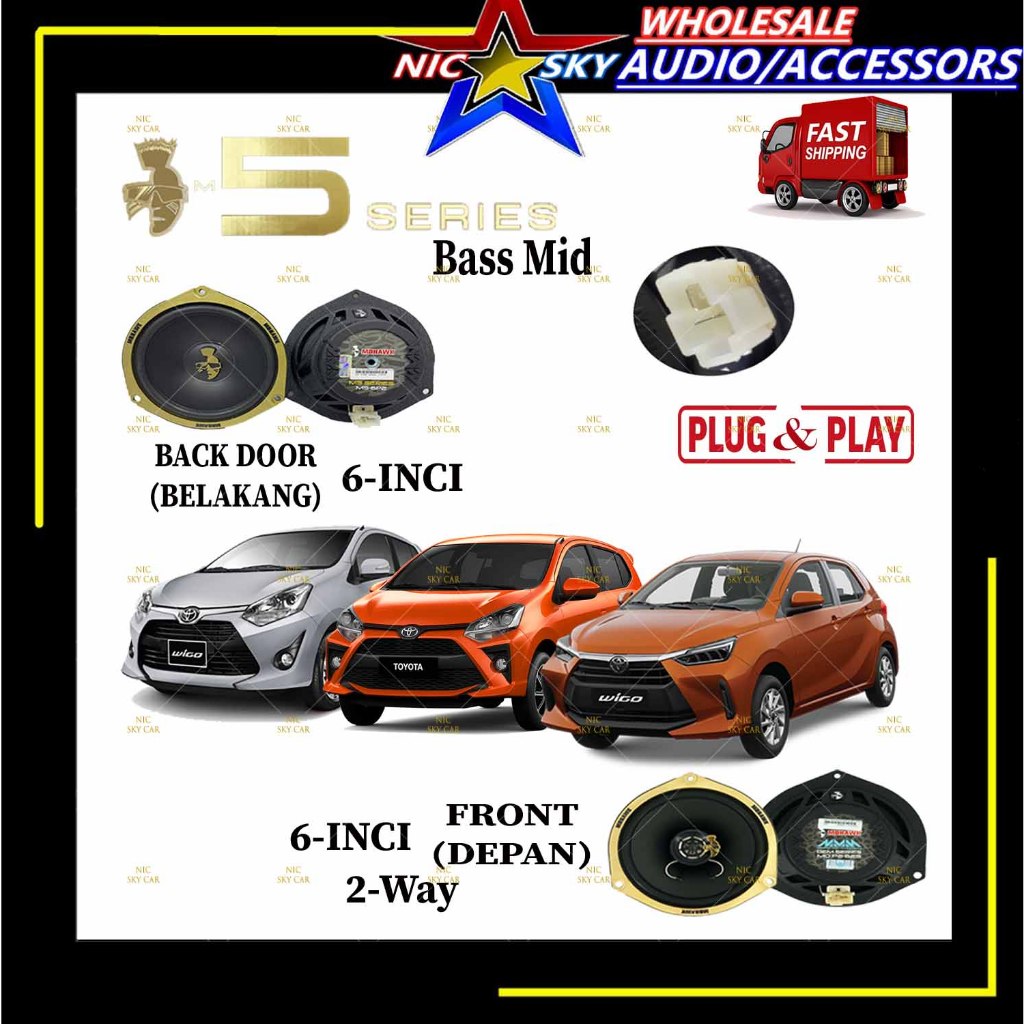 Toyota Wigo MOHAWK M5-425P2 V2 4" M5-625P2 V2 M5-6P2 OEM Speaker Plug & Play Spk Kereta 2-Way ...