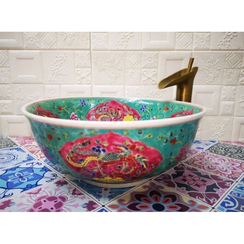 Luxurious Peranakan Home Ambient Hand Wash Ceramic Basin Sink Table Top ...