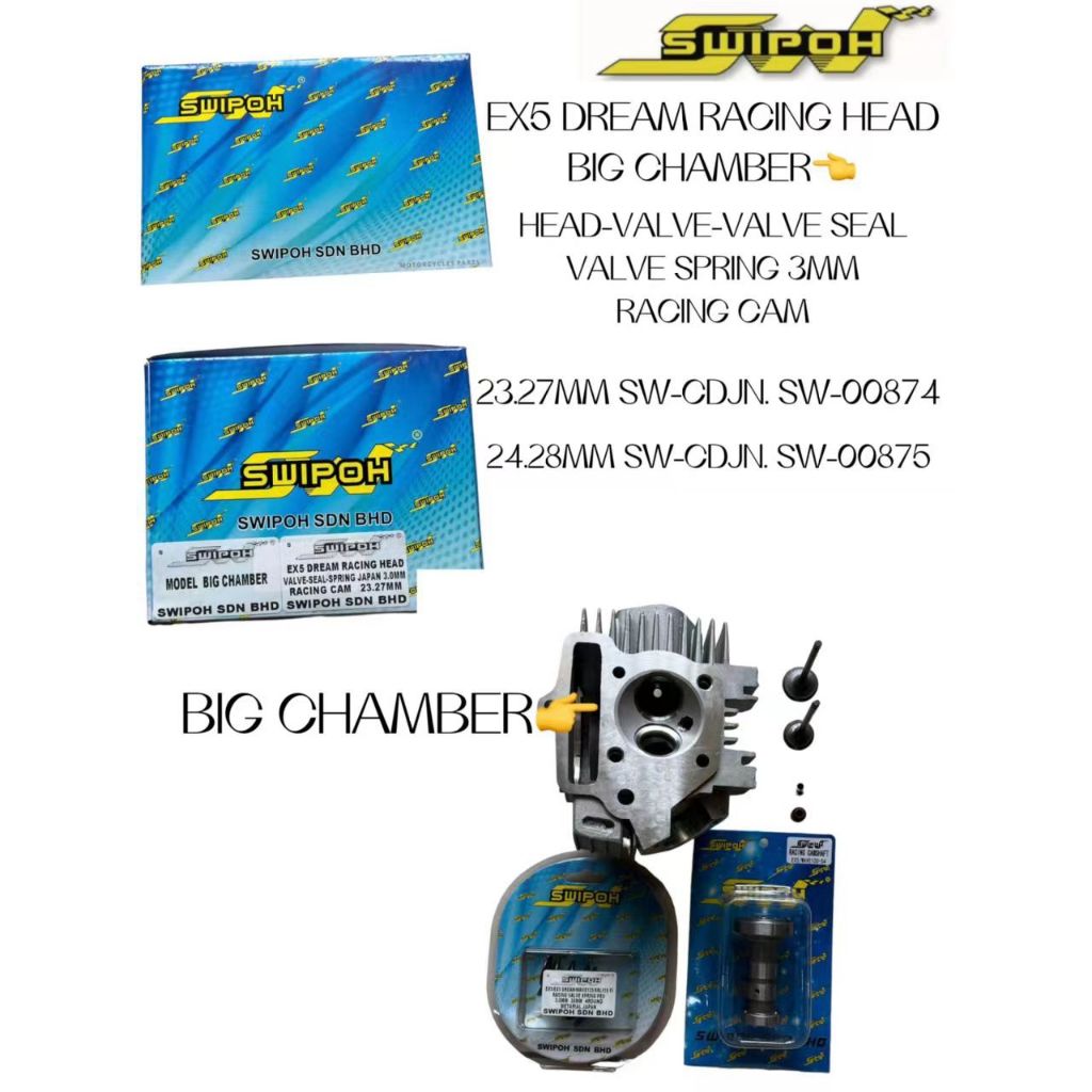 SWIPOH RACING HEAD HONDA EX5 DREAM WAVE CLASS 1 KAWAH CNC BESAR COMBO ...
