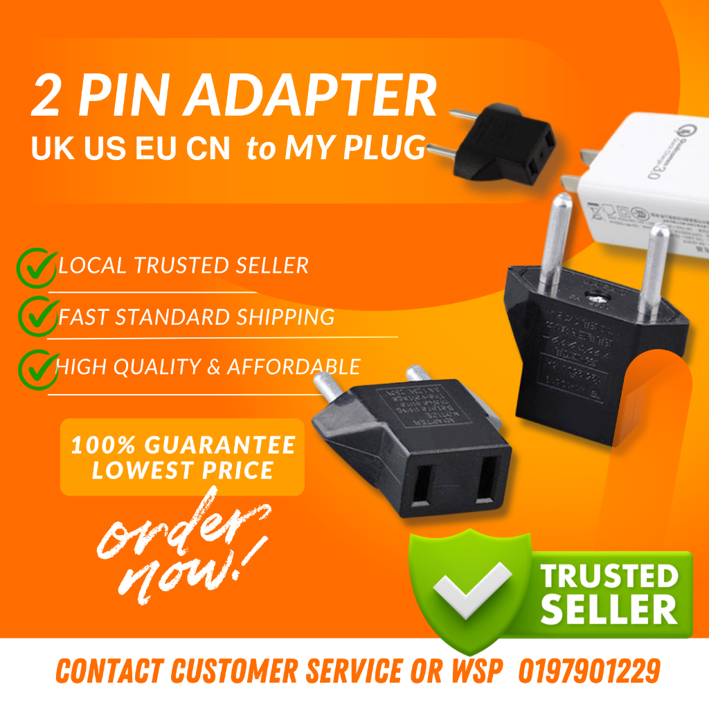 (2 PIN Adapter) Converter US Input to EU Malaysia Output Round Plug ...