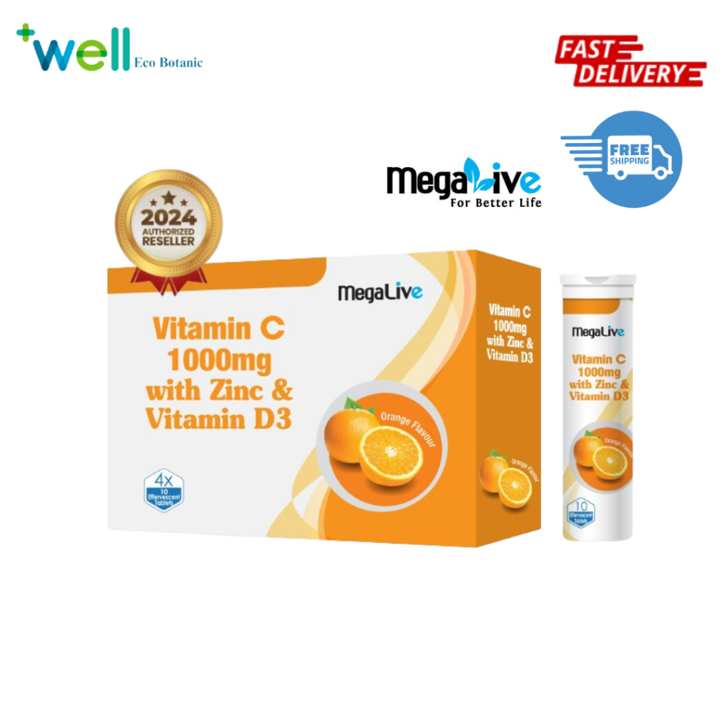 Megalive Vitamin C 1000mg Vitamin D3 500iu Zinc 15mg Effervescent