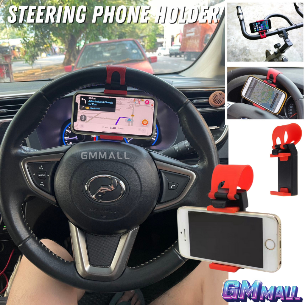 CAR STEERING WHEEL PHONE SOCKET HOLDER Mounted Clip Motor Pemegang ...