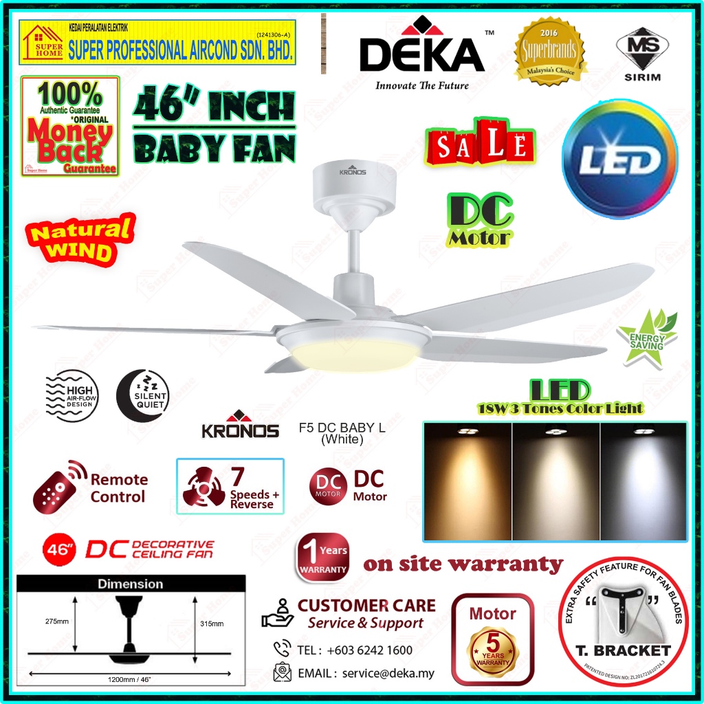 Deka Ceiling Fan with LED Light KRONOS F5DC BABY L White (46 inches) 14 ...