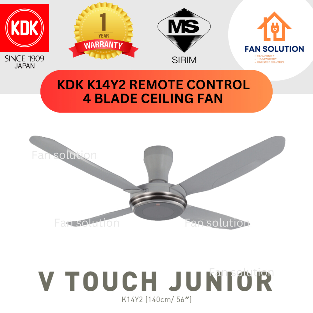 KDK REMOTE CONTROL 4 BLADE CEILING FAN. K14Y2 (SILVER GREY) /AC MOTOR ...