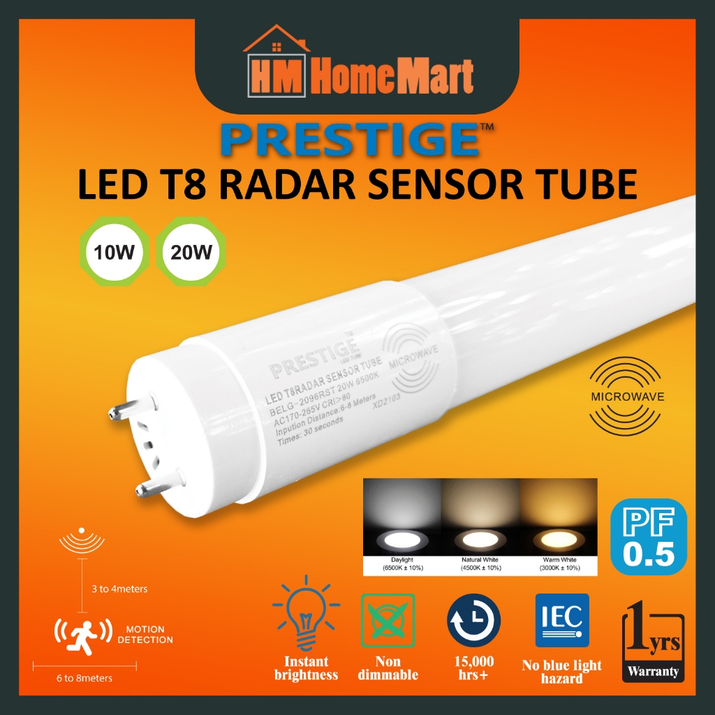 PRESTIGE LED T8 Radar Sensor Tube 10W/20W 4FT (3000K/4000K6500K)(1 Year ...
