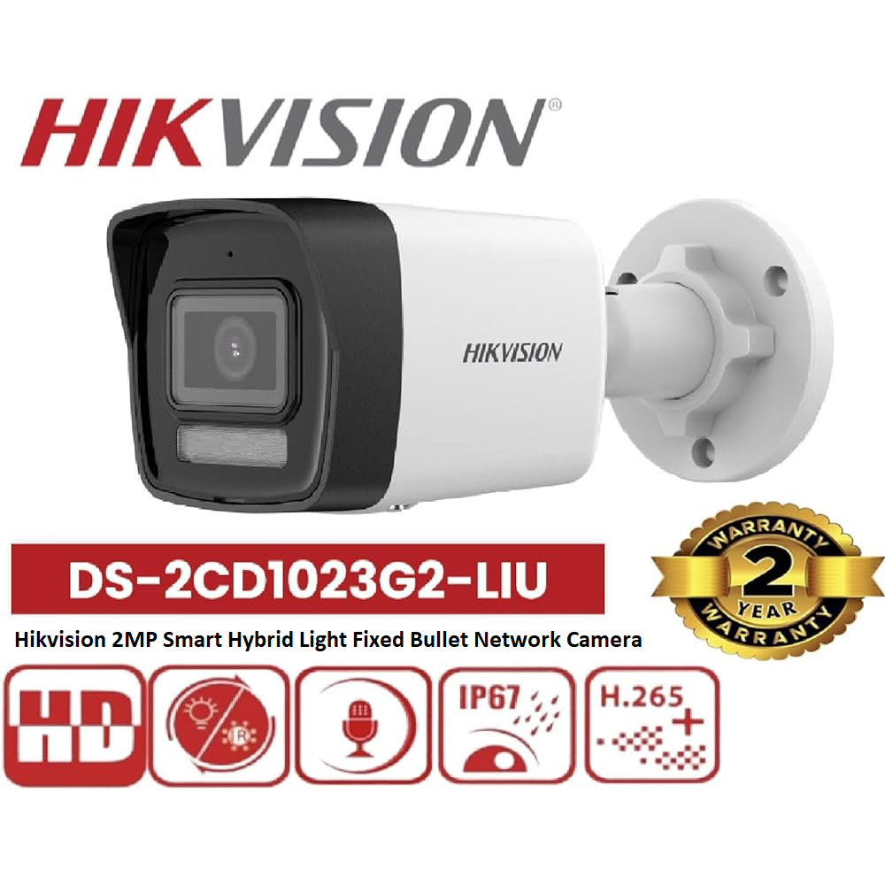 Hikvision DS-2CD1023G2-LIU Hikvision 2MP Smart Hybrid Light Fixed Bullet Network Camera With Mic ...