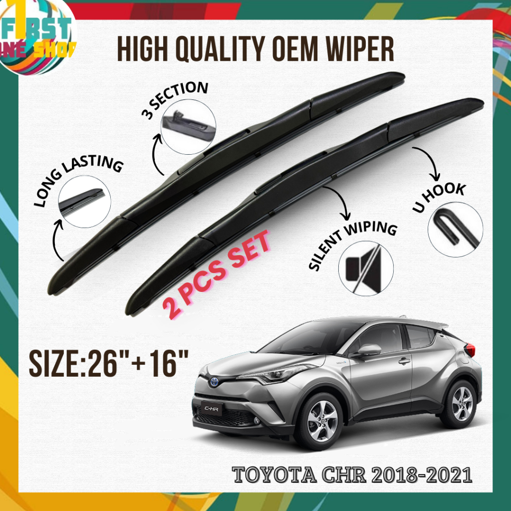 1 SET WIPER BLADE CAR WINDSHIELD WIPER FOR TOYOTA CHR 2018-2021 (26"+16 ...