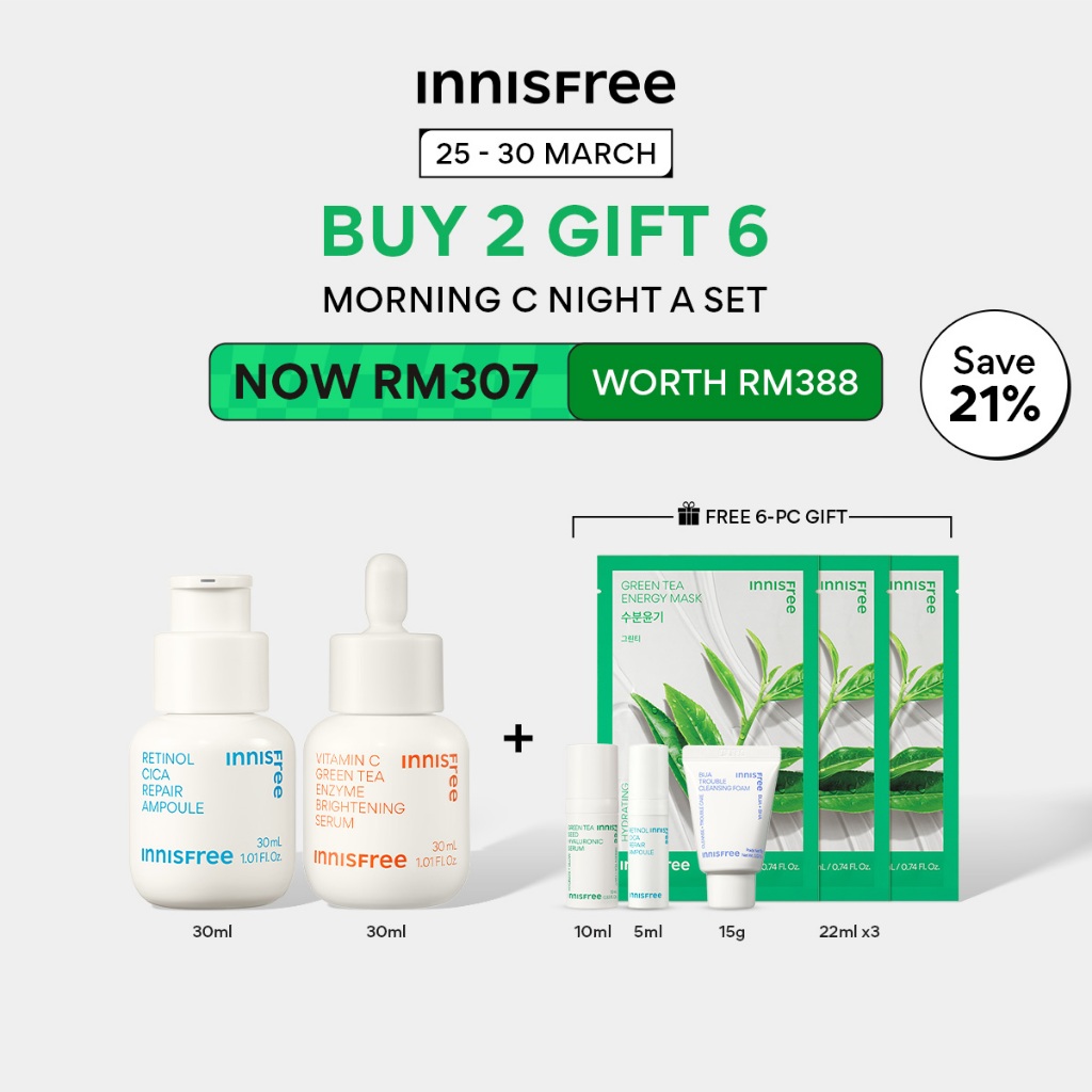 [25-30 MAR ONLY | BUY 2 GIFT 5] INNISFREE Morning C Night A Skincare ...
