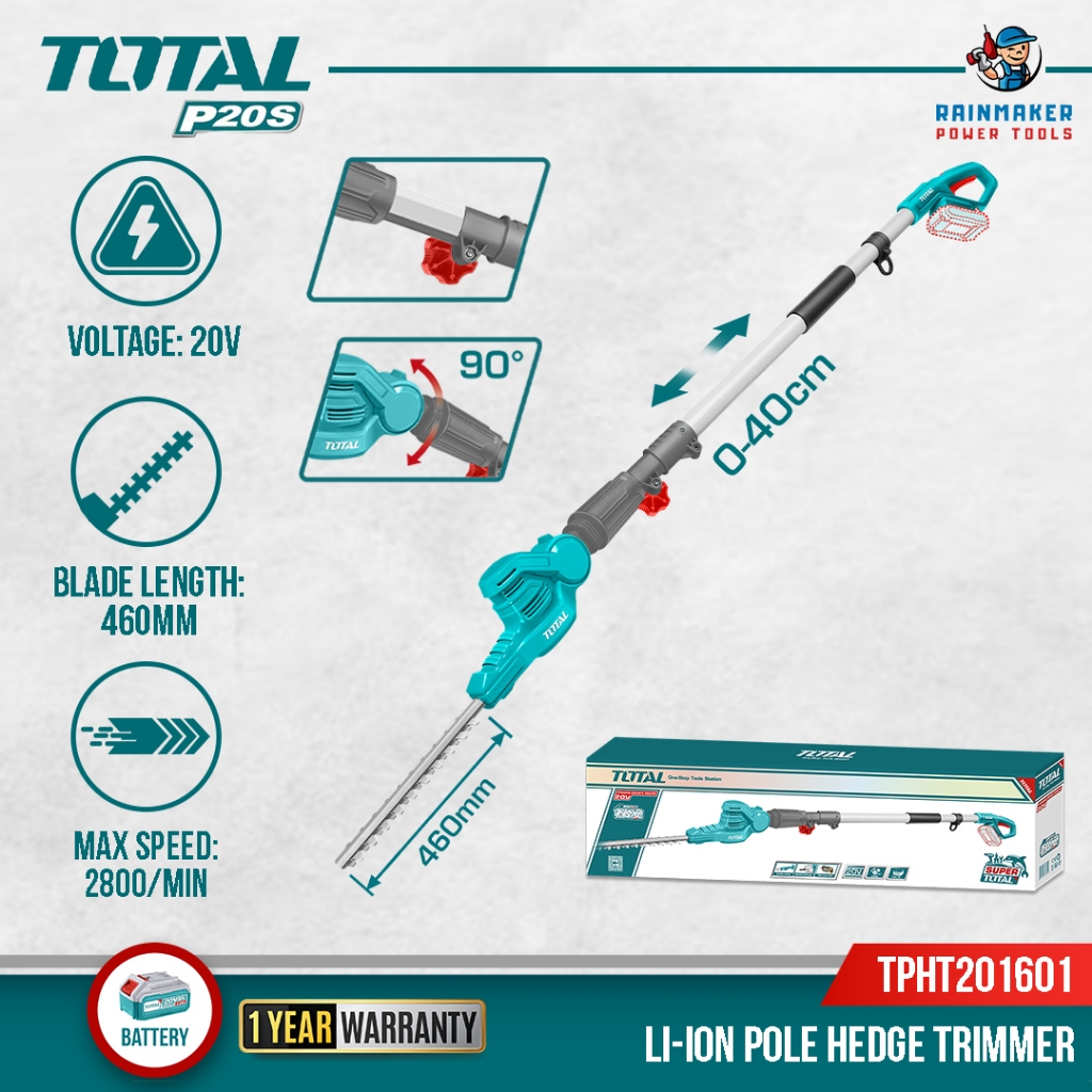 Total Cordless pole hedge trimmer (Blade cutting length: 460mm ...