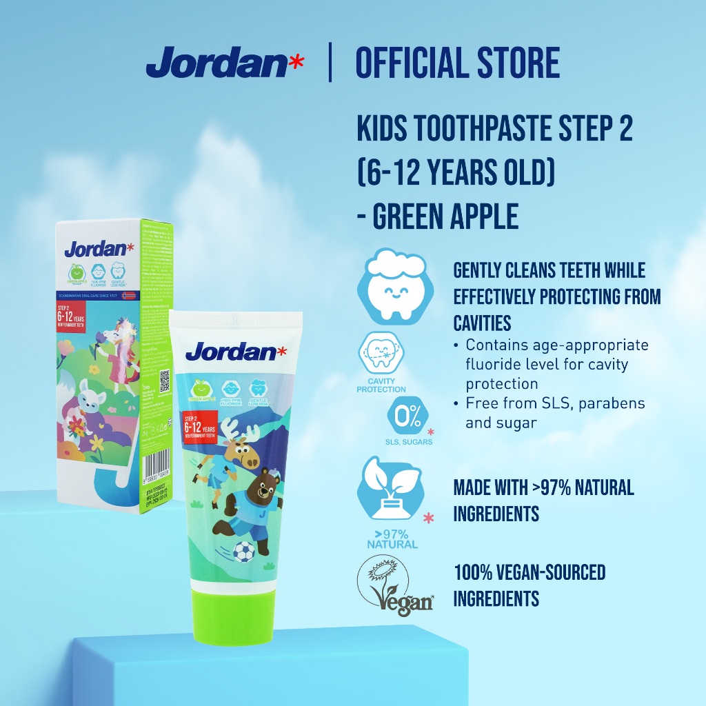 Jordan Toothpaste Step 2 Green Apple 75g | 6 to 12 Years Old | Shopee ...