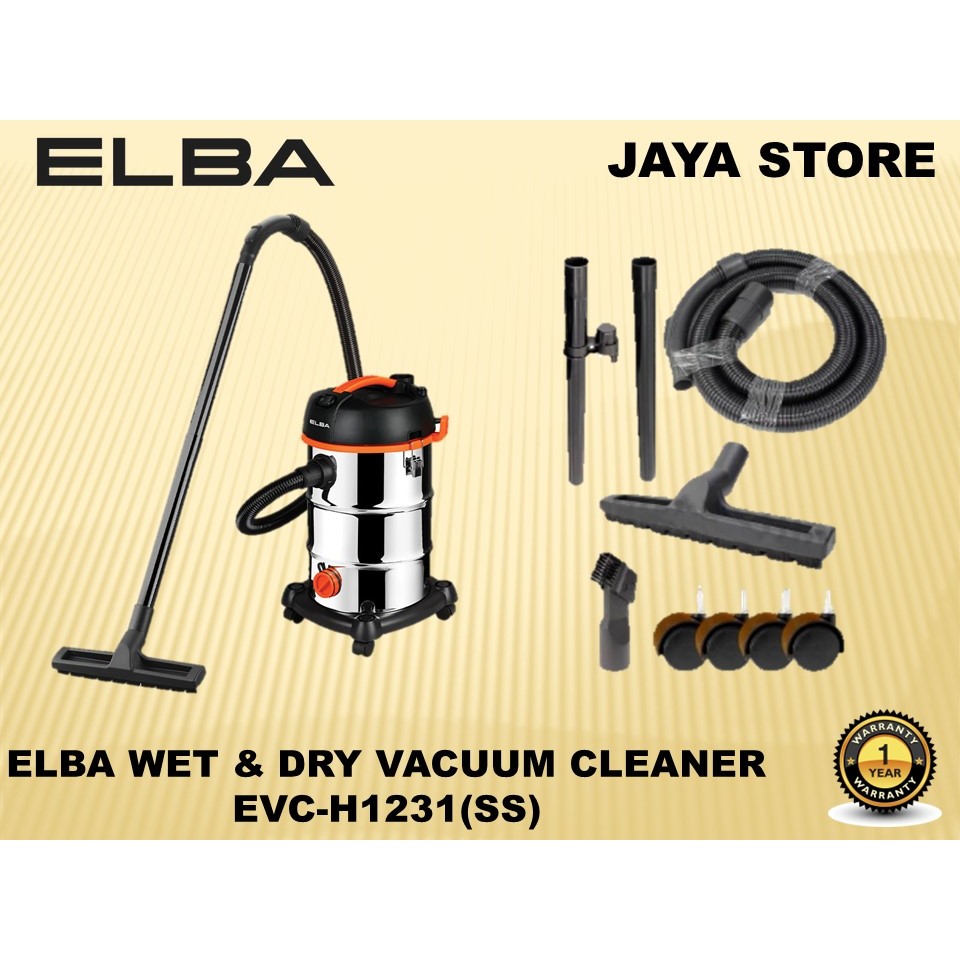 ELBA Wet & Dry Vacuum Cleaner EVC-H1231(SS) - HEPA Filter, Air Blowing Function, Suction Power ...