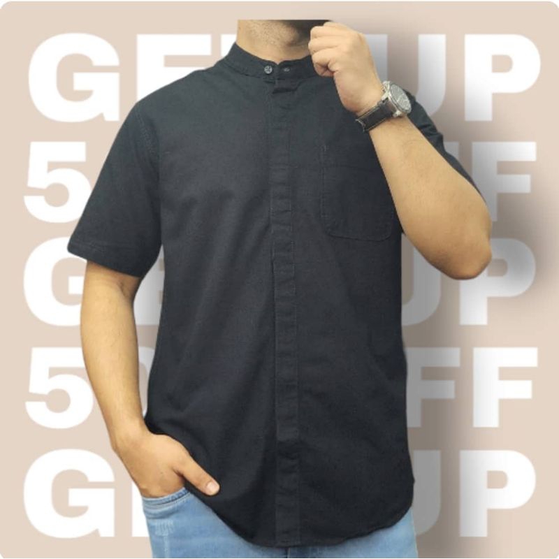 Kemeja Separuh Lengan Kapas Premium Kolar Mandarin Baru Tiba. | Shopee ...