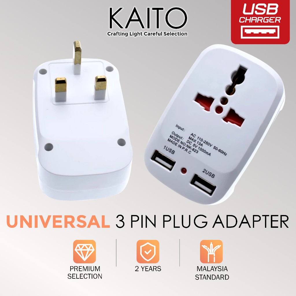 USB Universal Adapter Socket Soket Plug 3 Pin International Plug ...