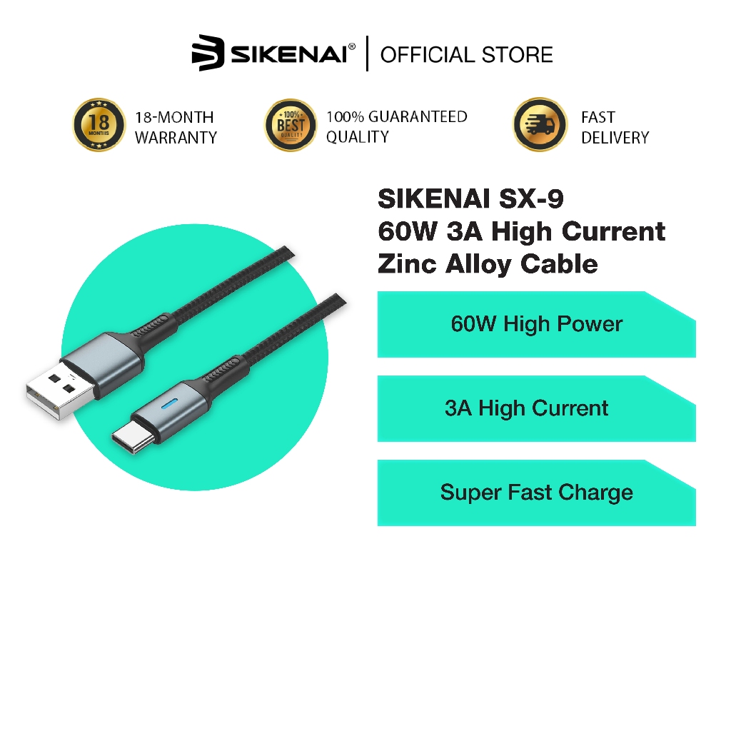SIKENAI SX-9 60W Fast Charge 3A High Current High Quality Zinc Alloy Fast Transmission Data ...