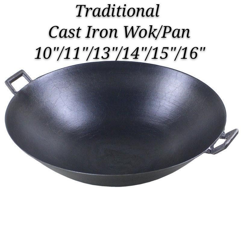 Iron Wok | Black Enamel Wok | Double Handle Enamel Wok | Stir-Fry Wok ...